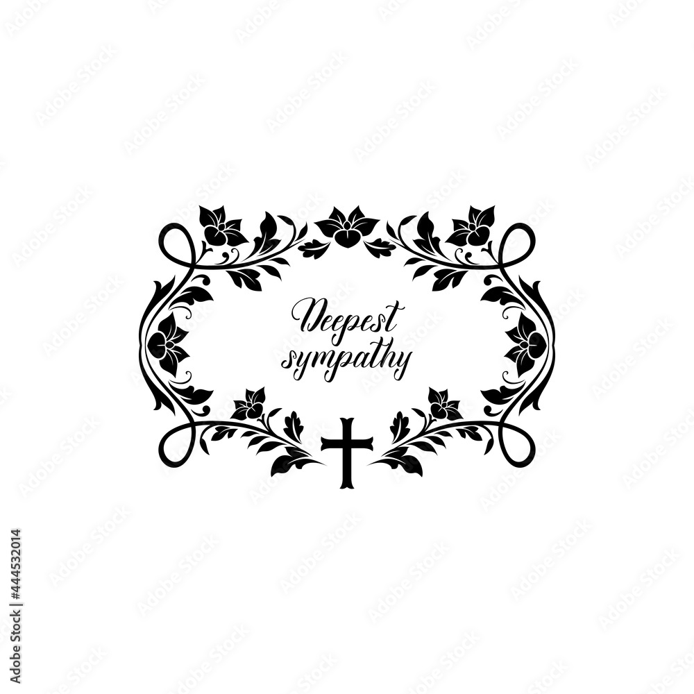 Deepest sympathy lettering and corner floral ornament isolated. Vector ...