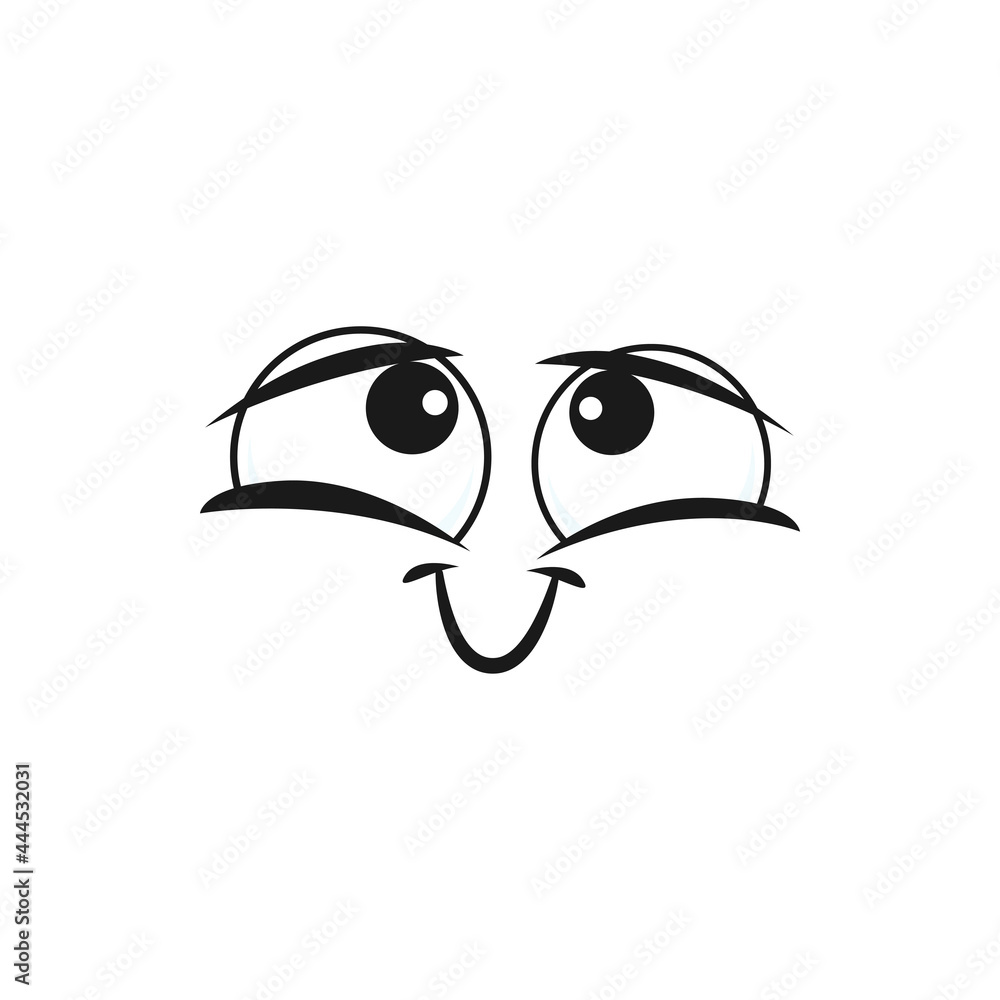 Shy smiley isolated emoticon making eyes pleased. Vector embraced face ...