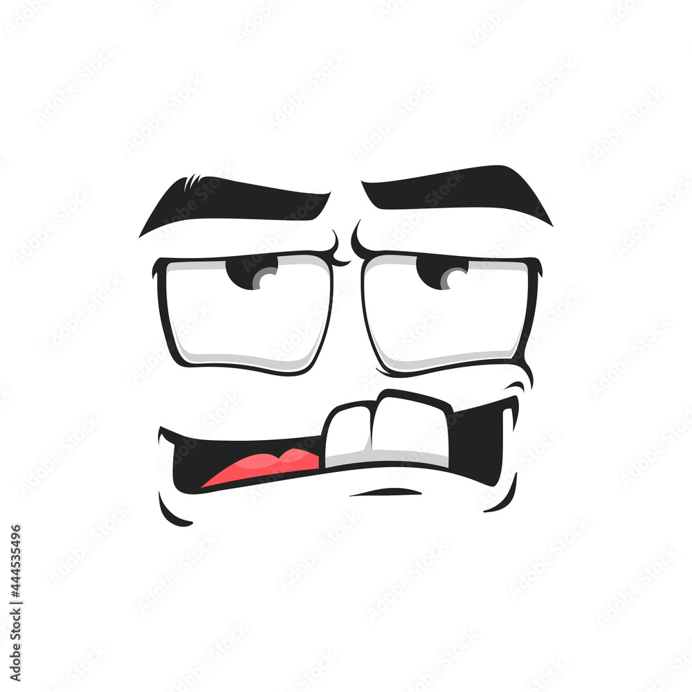 Cartoon face isolated vector icon, stupid smile facial emoji with stick ...