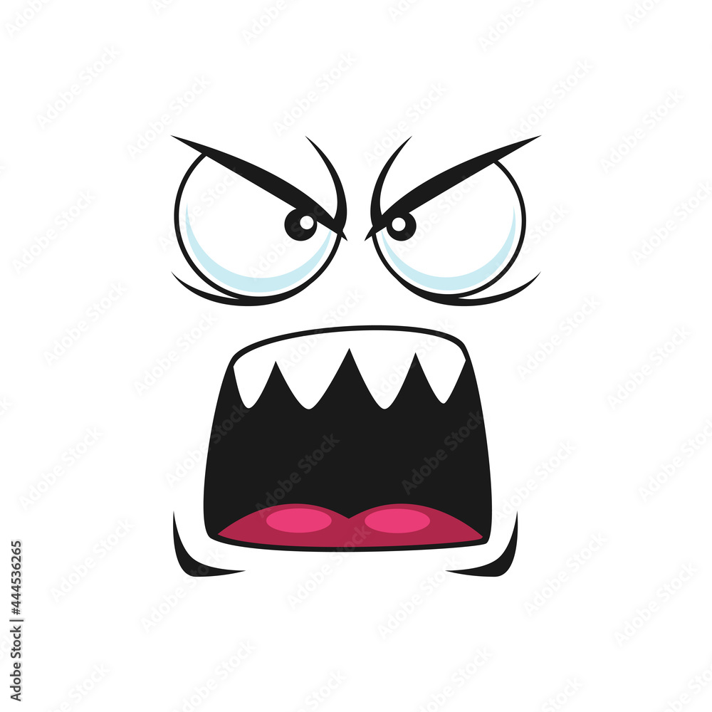 Shocked emoticon in bad mood, angry emoji face isolated shouting smiley ...