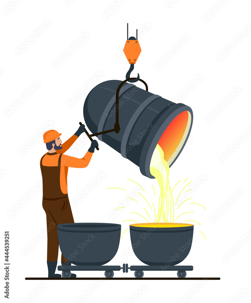 Male character is working in metallurgy industry. Concept of resource ...