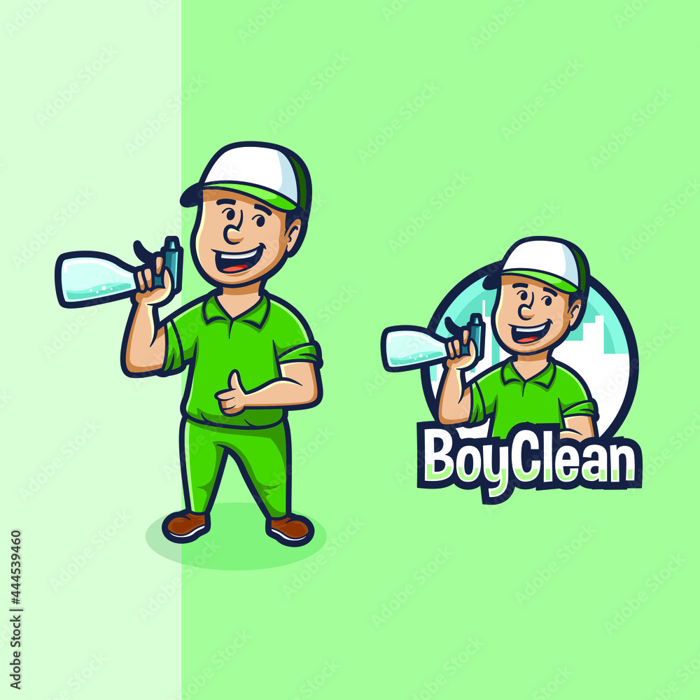 Cleaning Service Cartoon Mascot Logo Illustration Stock Vector | Adobe ...