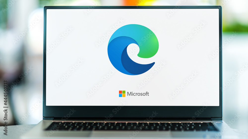 Laptop computer displaying logo of Microsoft Edge Stock 写真 | Adobe Stock
