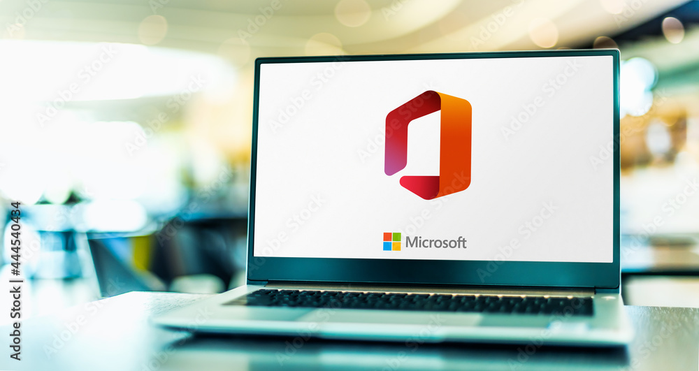 Laptop computer displaying logo of Microsoft Office Stock Photo | Adobe ...