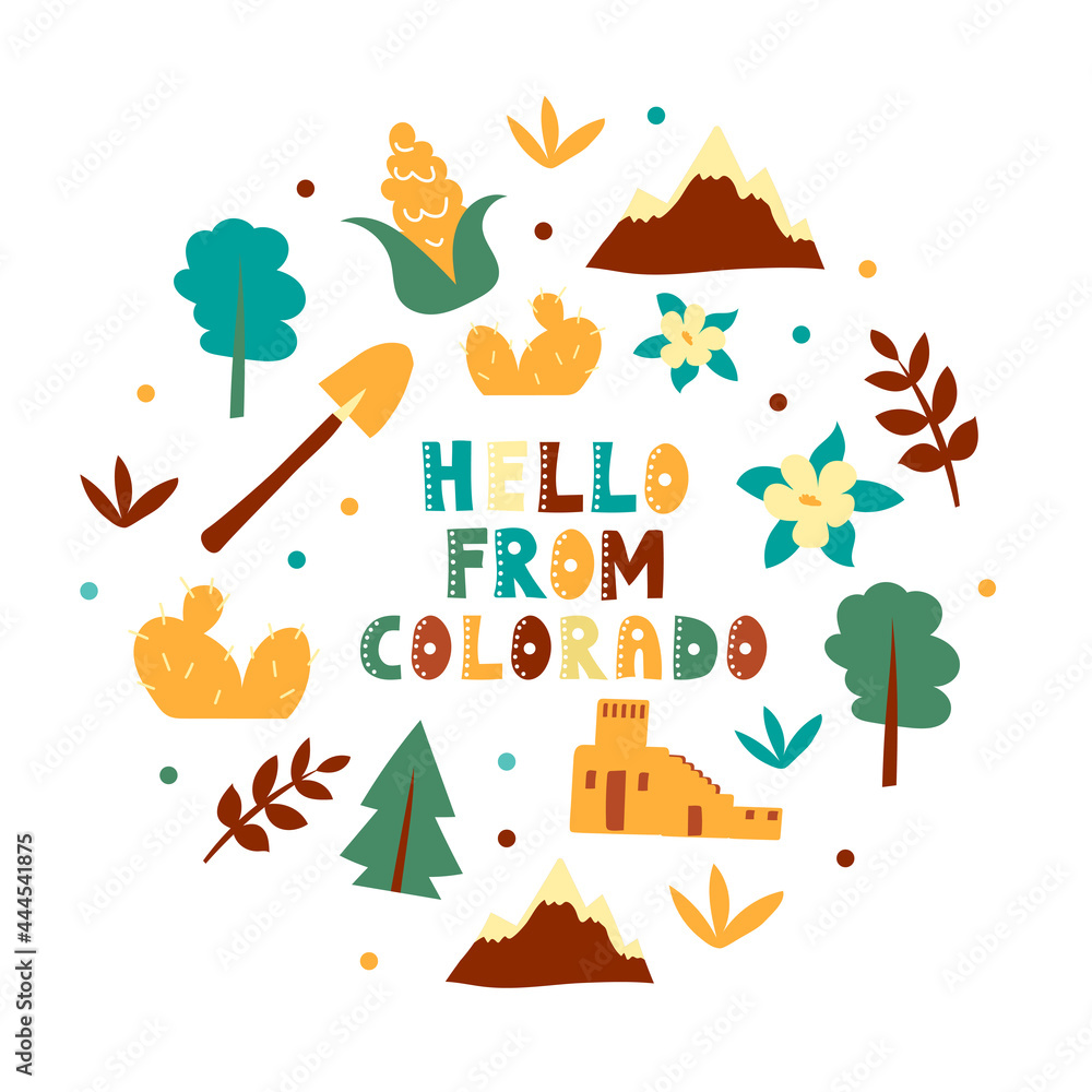 Illustrated map of the state of Colorado in United States with state ...