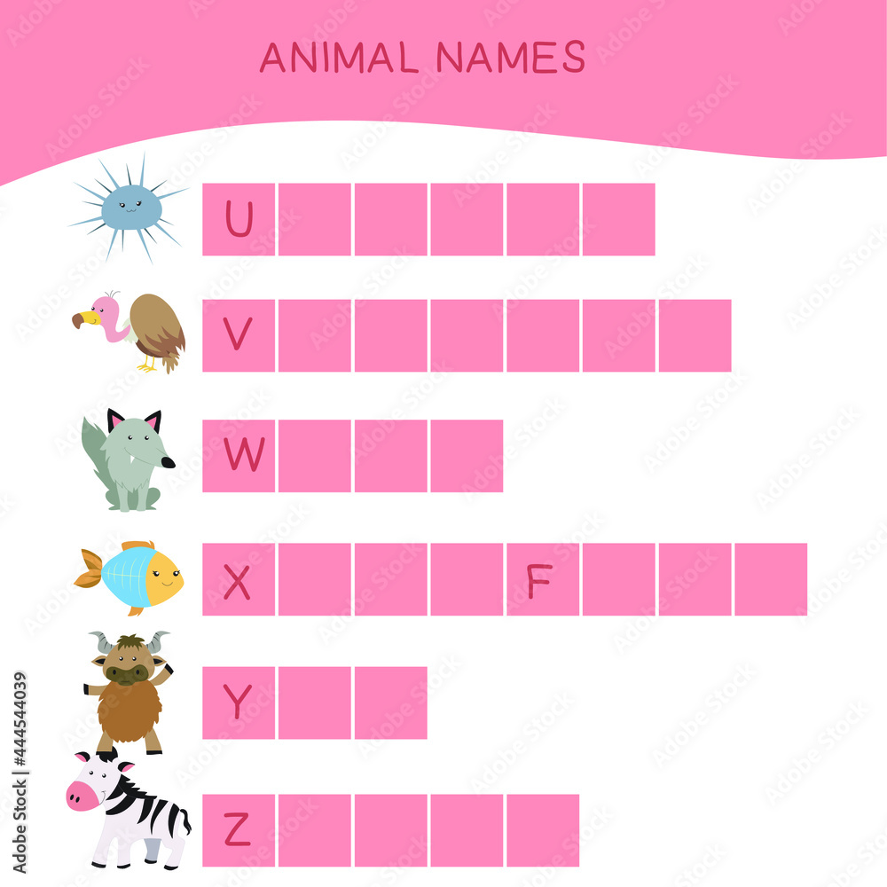 Animal Names Worksheet. Cute animals. Educational activity for ...