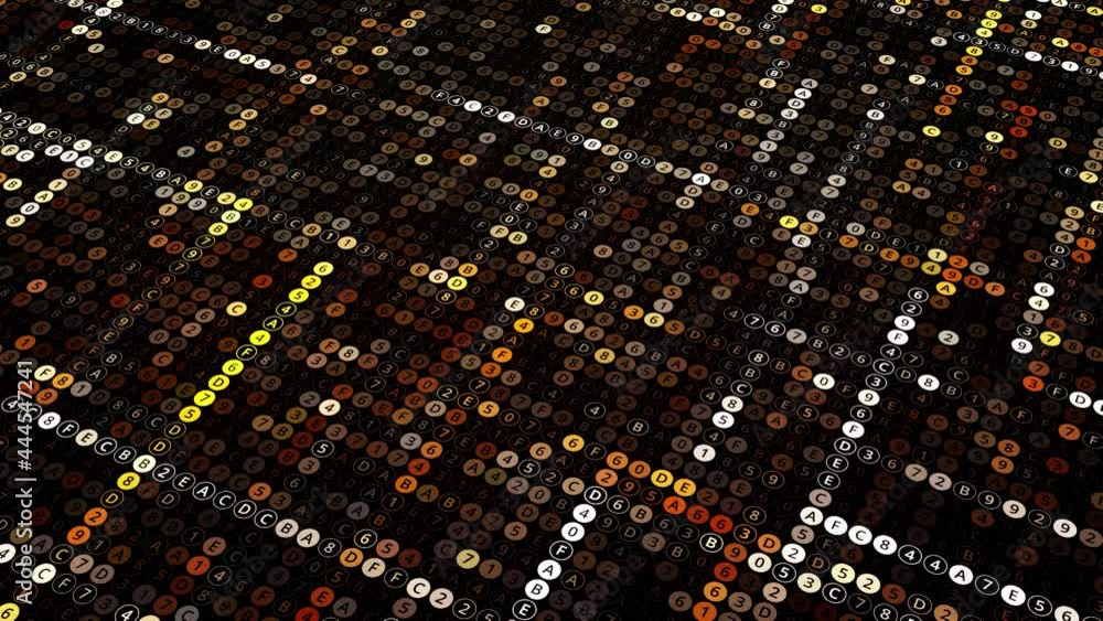 Randomly changing symbols inside blinking circles on black background ...