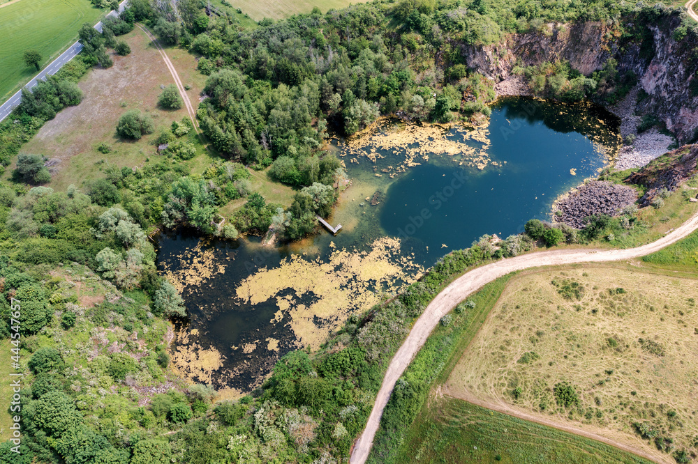 Bird's eye view of a water-filled disused quarry near Neu Bamberg ...