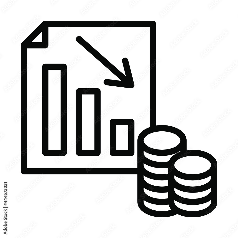Finance productivity graph flat line icons set. Graph of decline with ...