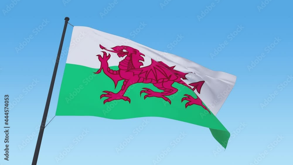Welsh flag video. 3d ensign of Wales loop footage at day light blowing ...