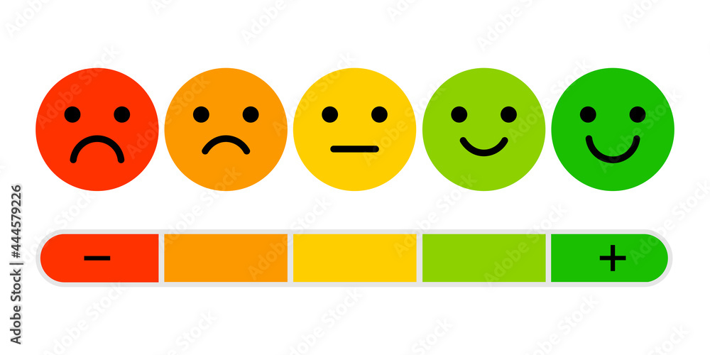 Emotion levels on scale different faces icon. Satisfaction feedback ...