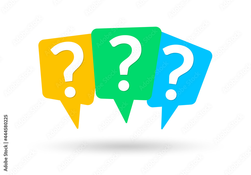 Question mark icon with speech bubble or message box. FAQ, ask symbol ...