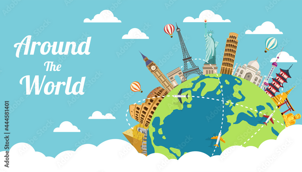 Business travel with famous world landmarks. Concept website template ...