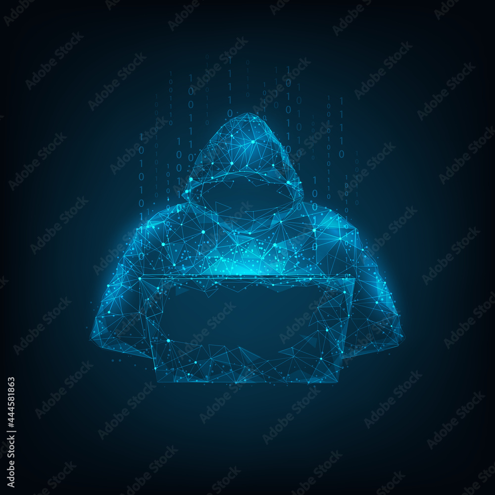 Grafika wektorowa Stock: hacker at the laptop low poly wireframe ...