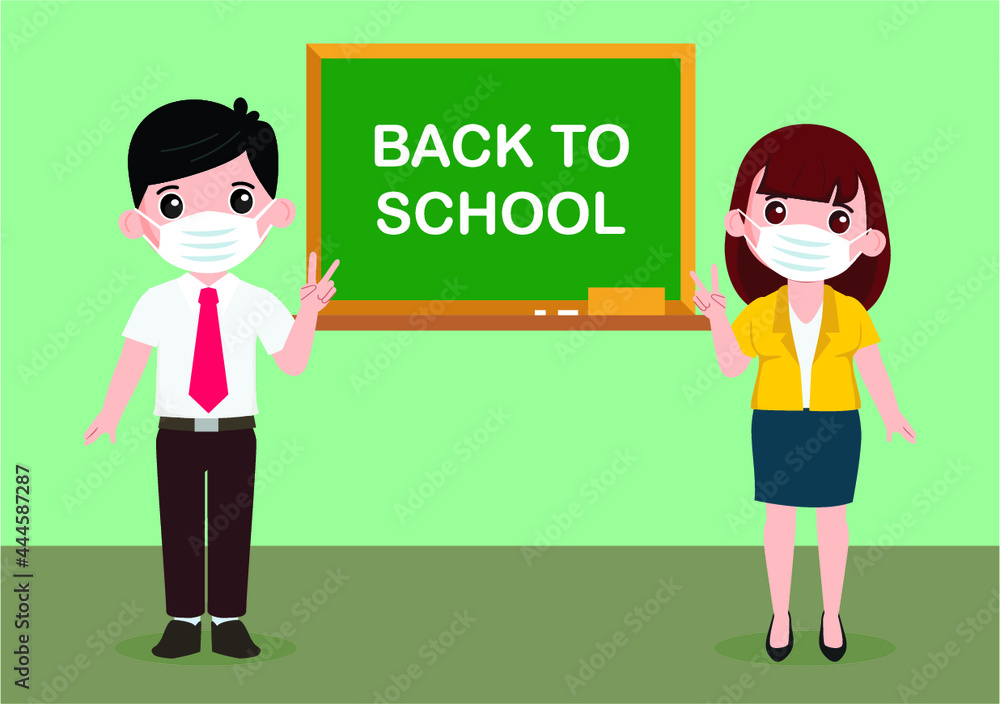 Back to school for new normal lifestyle banner social distancing in ...