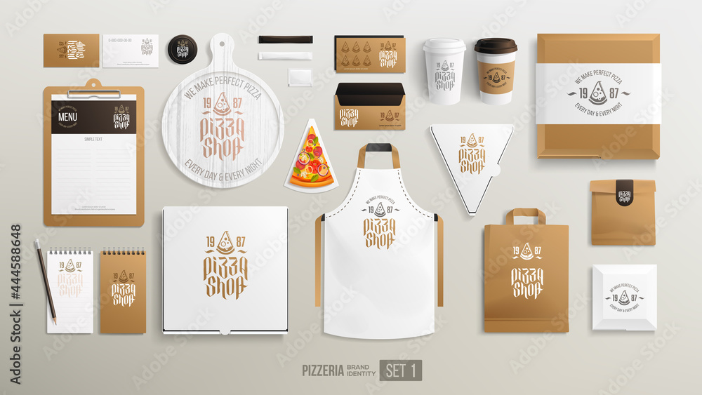 Concept of Pizzeria logo with Corporate Brand identity Mockup set ...