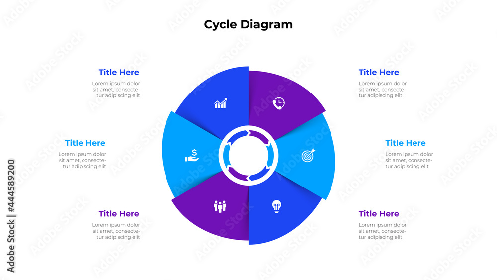 Cycle diagram with six options or steps. Slide for business ...
