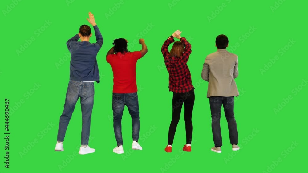 Multiethnic group of young friends dancing on a Green Screen, Chroma ...