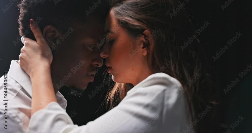 Tender greeting of two people in love, they embrace each other tenderly ...
