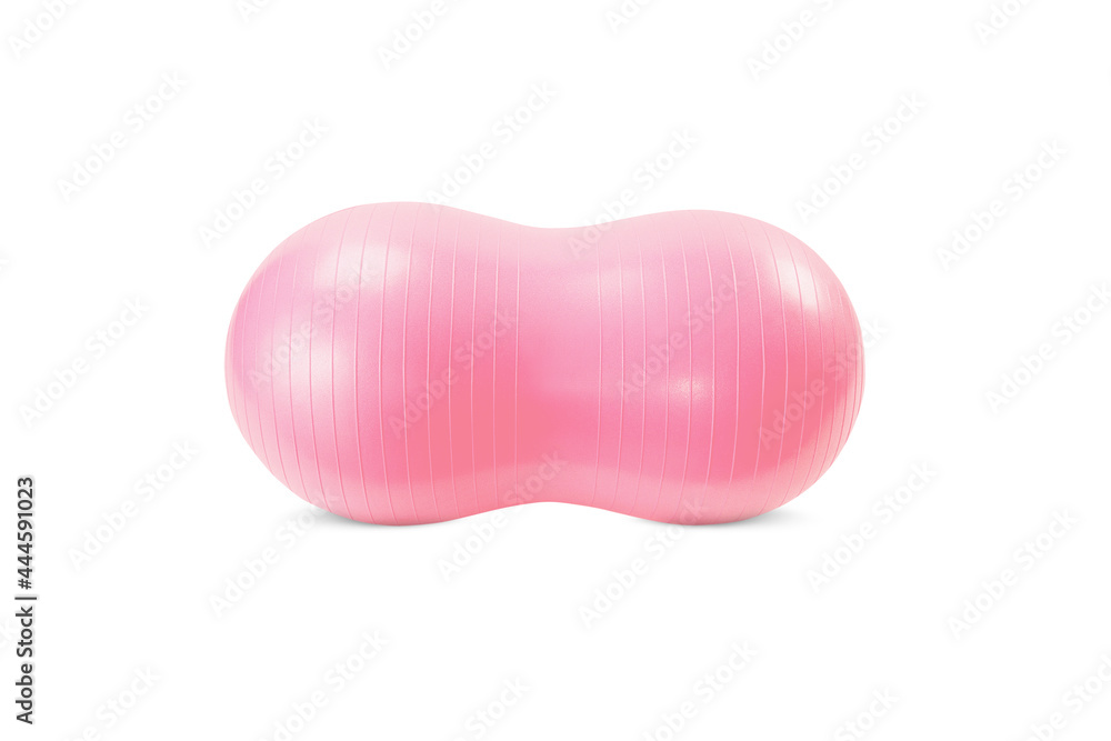Big long pink fitness ball isolated on white background. Pilates ...