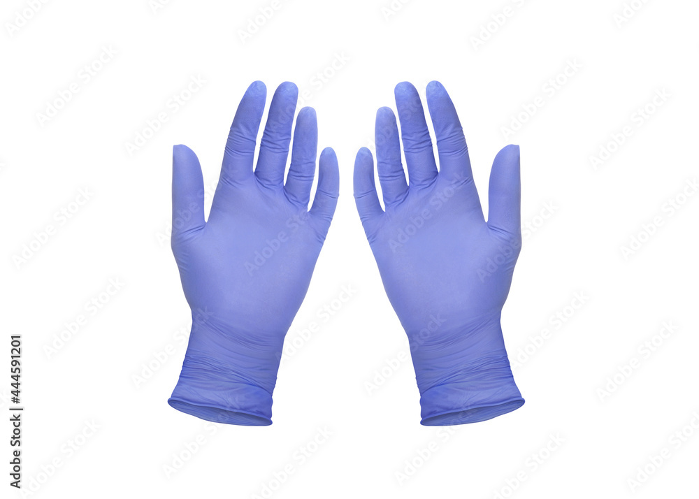 Medical nitrile gloves.Two blue surgical gloves isolated on white ...