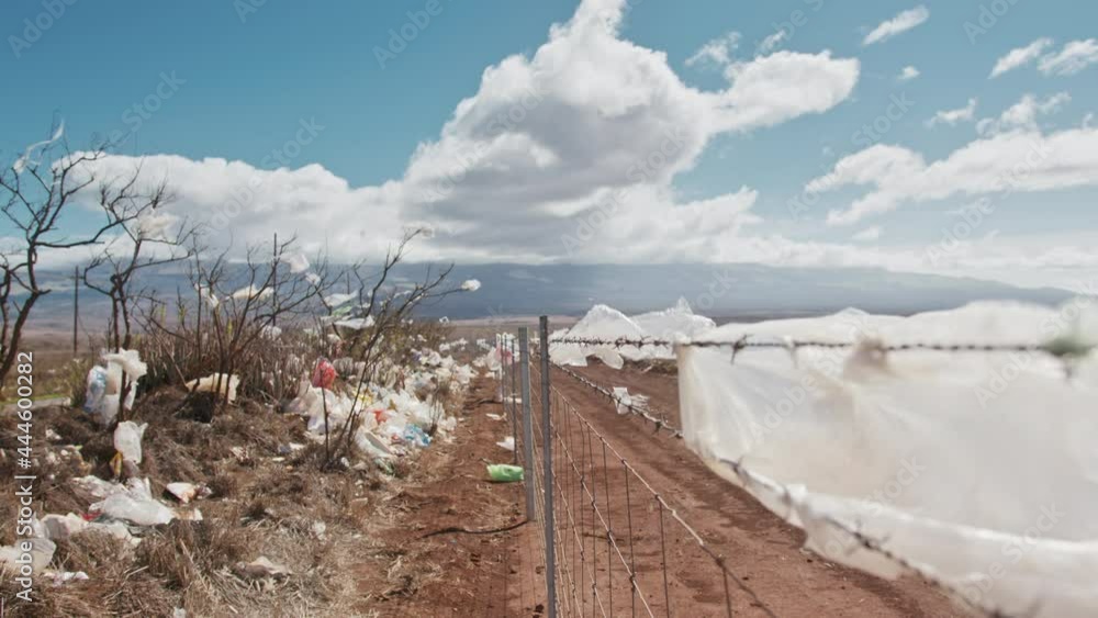 Video Stock Dump view on landfill, plastic bags on barbed fence, Ugly ...