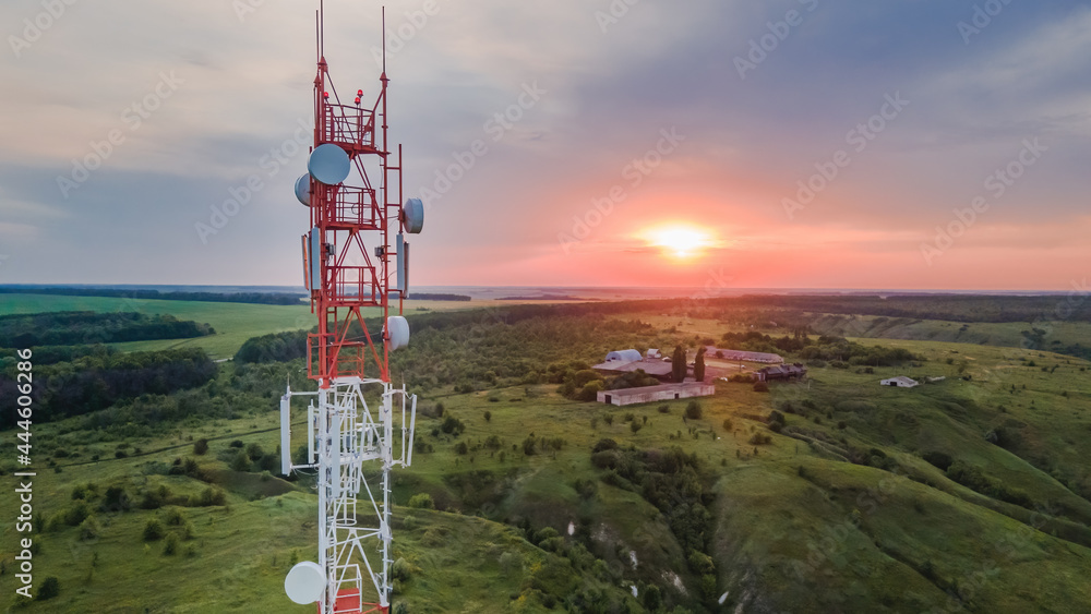 Telecommunication antenna cell tower of 4G and 5G. Base Transceiver ...