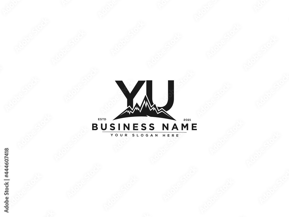 Letter YU Logo, line art yu mountain logo icon vector for river forest ...