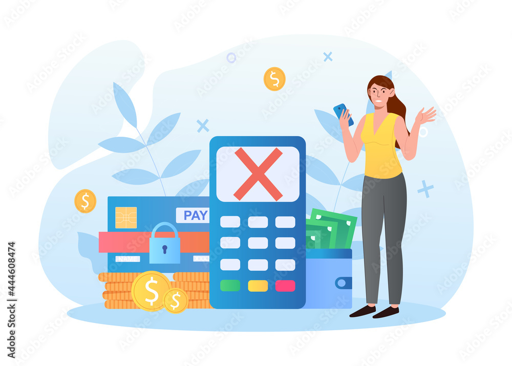 Angry female character is getting credit card blocked. Woman cant pay ...