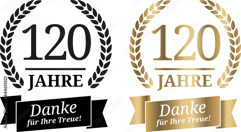 Signet 120 Jahre Gold und Schwarzweiß Stock-Vektorgrafik | Adobe Stock