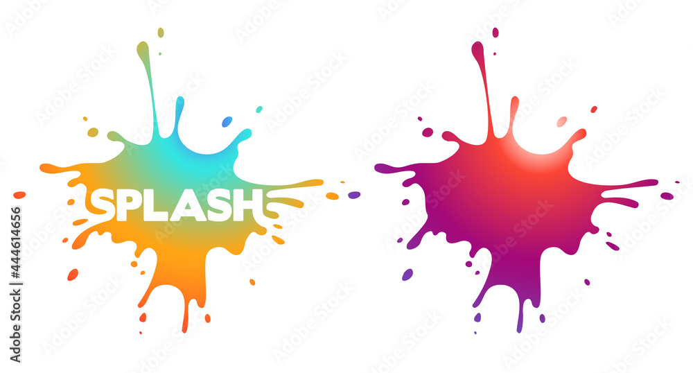 Modern gradient splashes shapes with drops and blots. Isolated on white ...