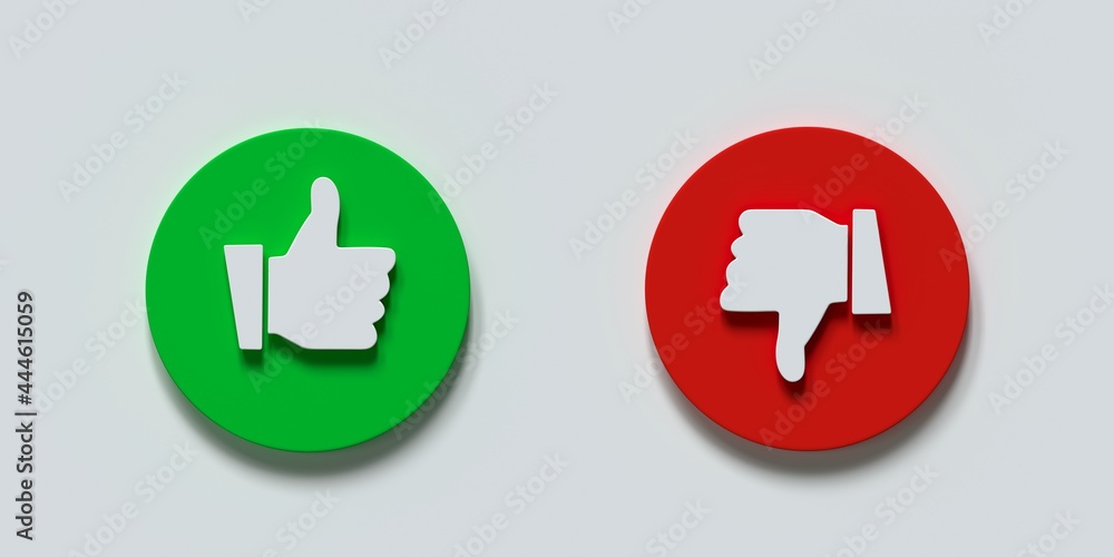 Do and Don't symbols. Thumbs up and thumbs down circle emblems. 3d ...