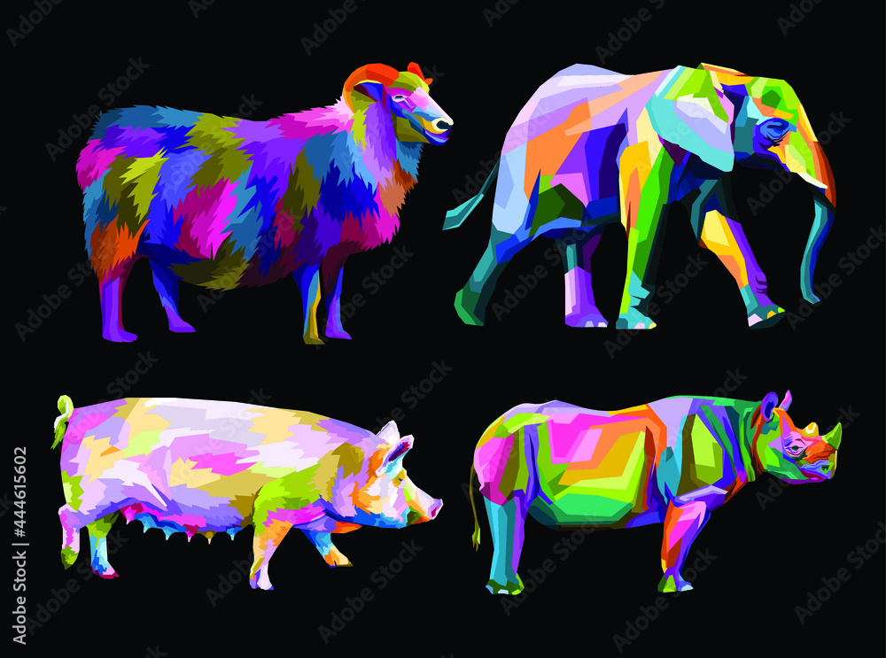 colorful animal pop art portrait isolated decoration poster design ...