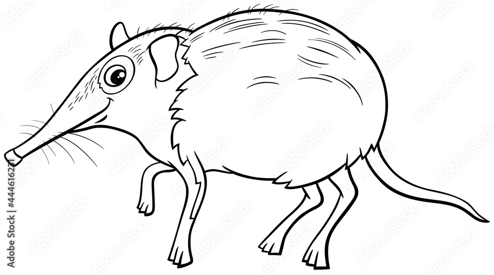 cartoon elephant shrew animal character coloring book page Stock Vector ...