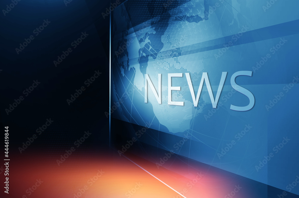 3d Illustration of an earth globe inside a big flat TV screen with News ...