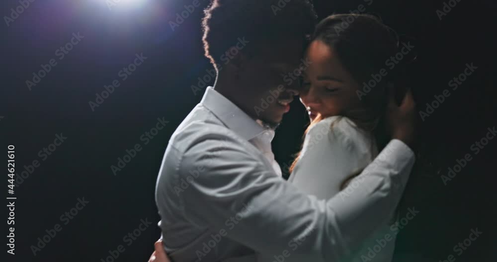 Tender embrace of couple in love, romantic scene of close hug of a ...