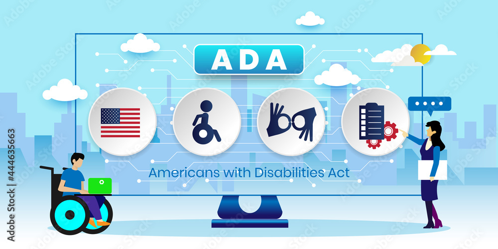 ADA americans with disabilities act concept With icons. Cartoon Vector ...