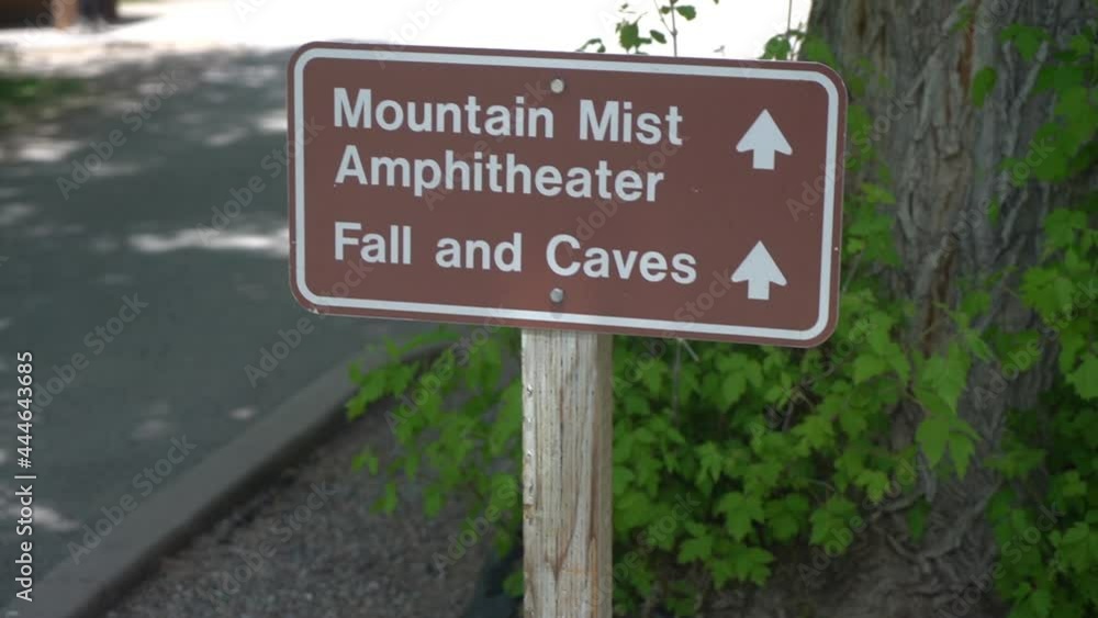 Signpost in Rifle State Park, Colorado USA. Mountain MIst Amphitheater ...