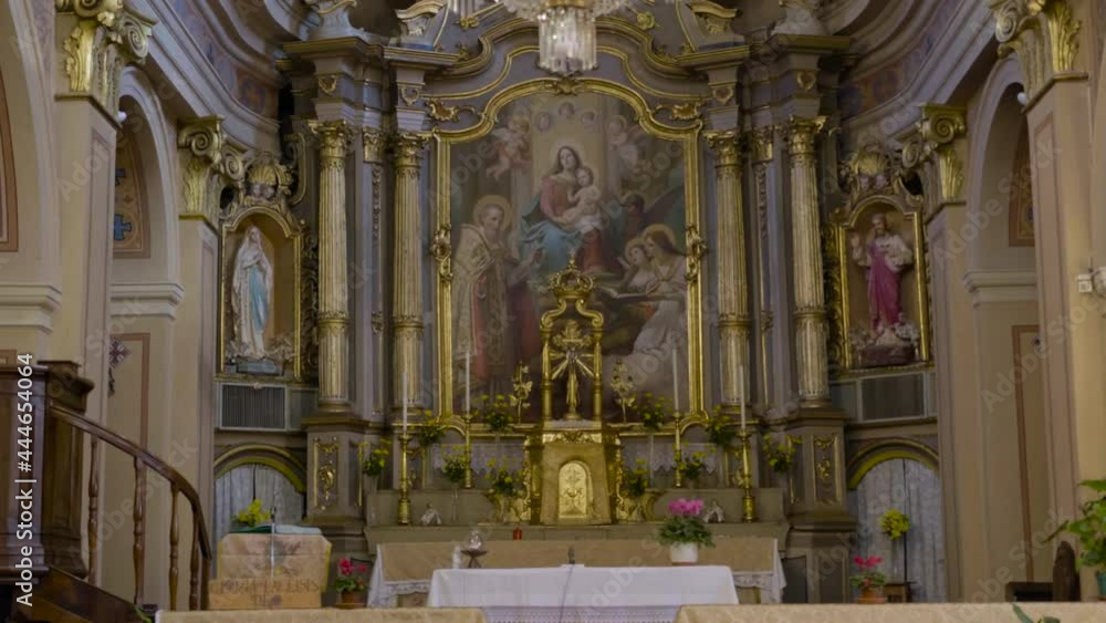 An inside view of the altar of a Catholic Church, Having beautiful and ...