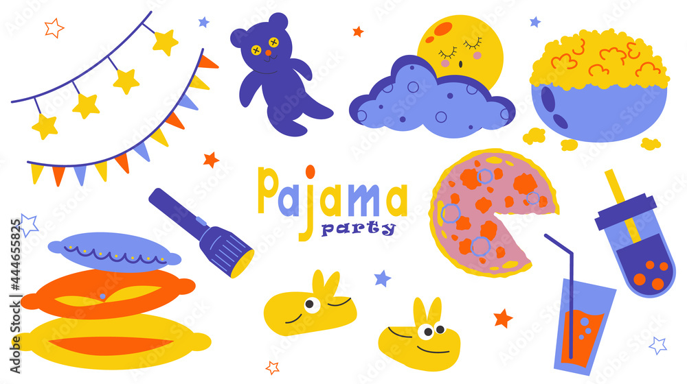 Clipart for a pajama party invitation. Set of illustrations. Leisure ...