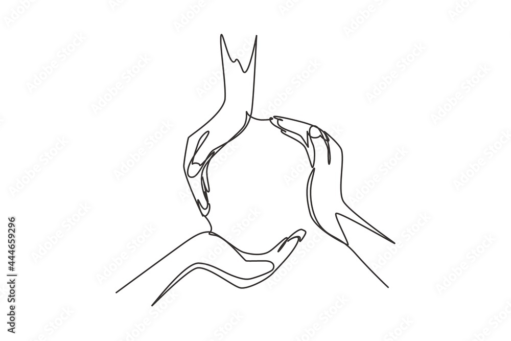 Continuous one line drawing circle made of hands. Symbol of protection ...