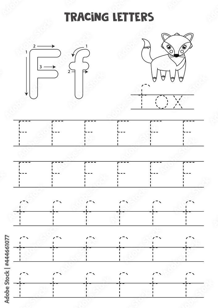 Trace letters of English alphabet. Uppercase and lowercase F f. Handwriting practice for ...