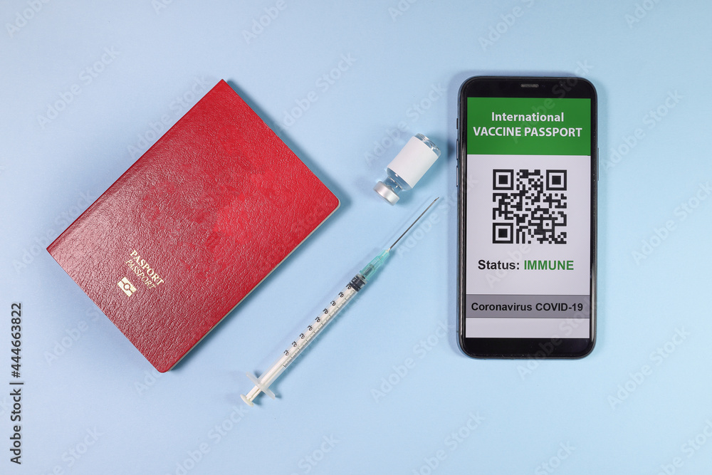 Digital international vaccine passport smart phone screen qr code app ...