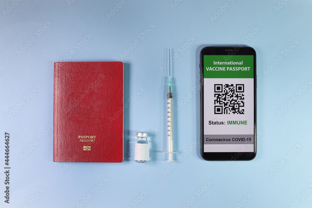 Digital international vaccine passport smart phone screen qr code app ...