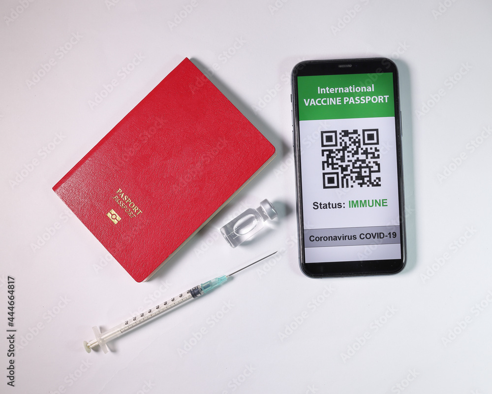 Digital international vaccine passport smart phone screen qr code app ...