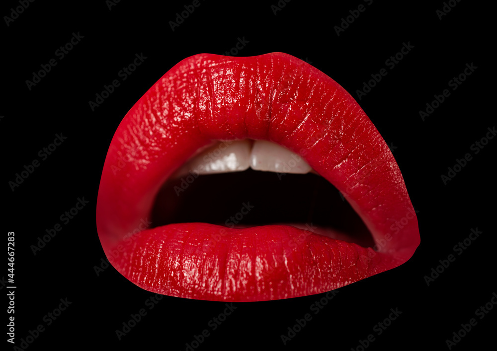 Open mouth woman close up. Sexy red female lips. Sensual open mouth ...