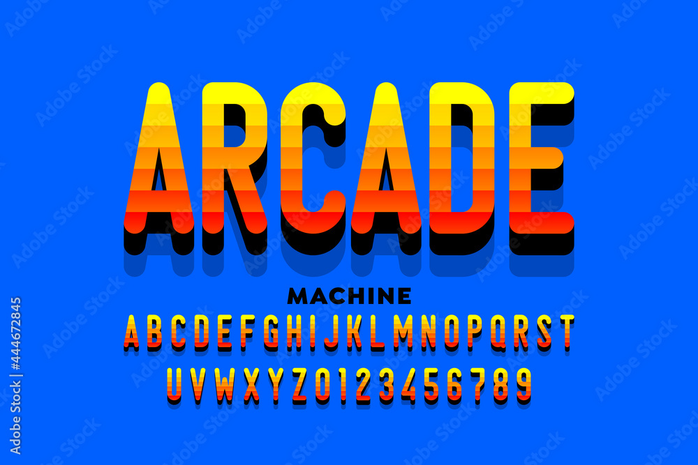 Arcade machine game style font, alphabet letters and numbers vector ...