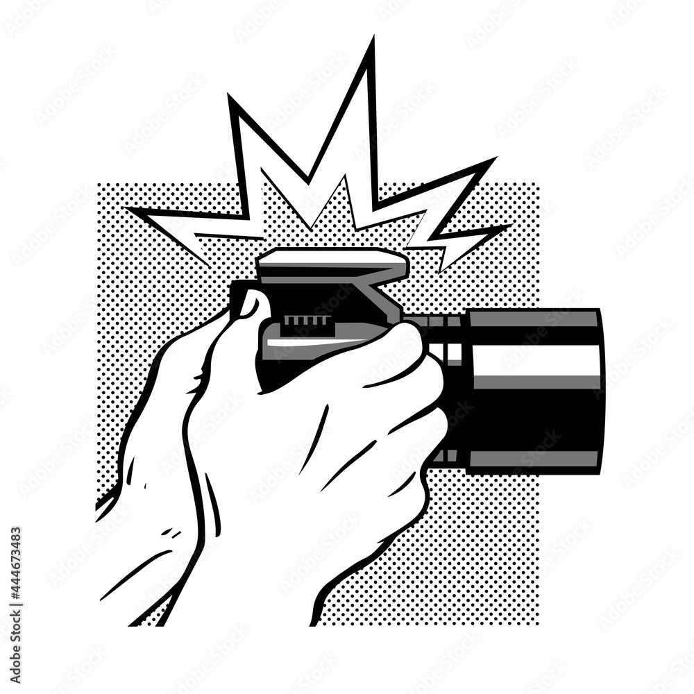 Male hands with a camera. Click and flash. The work of a photographer ...