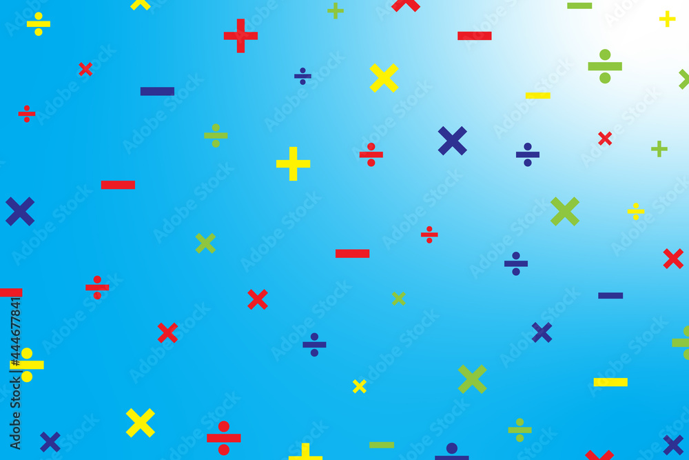 Mathematical symbol red blue yellow and green color pattern on blue ...