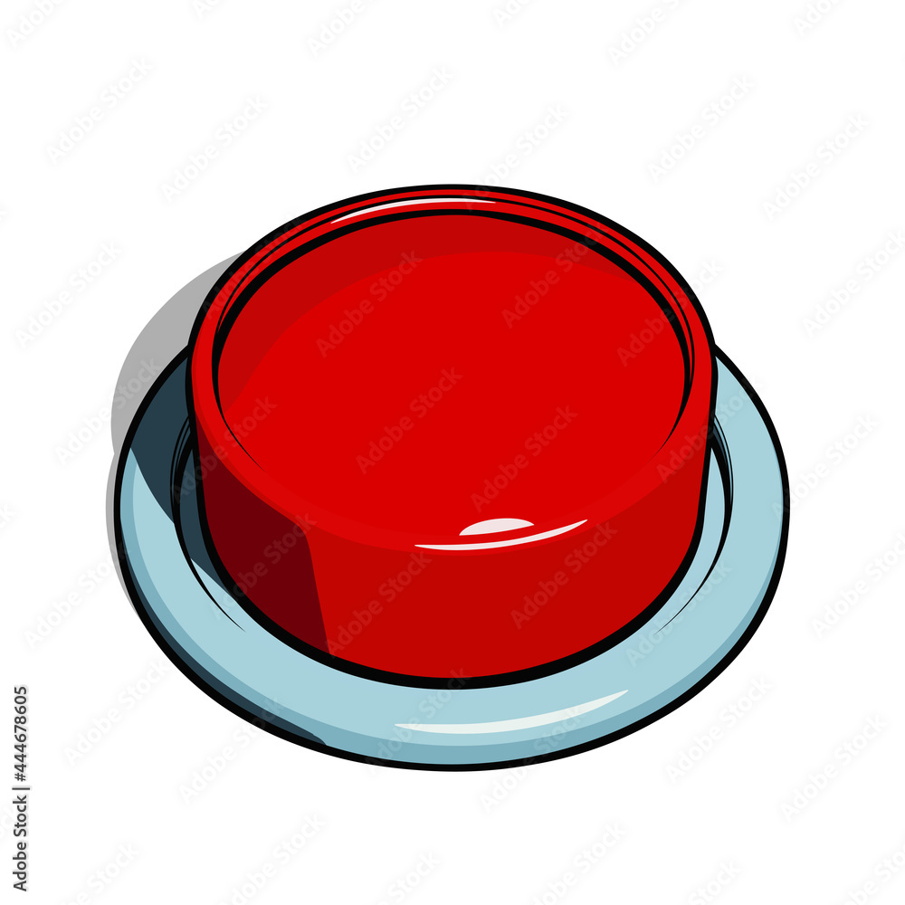 Big red push button in comic cartoon style. Vector illustration ...
